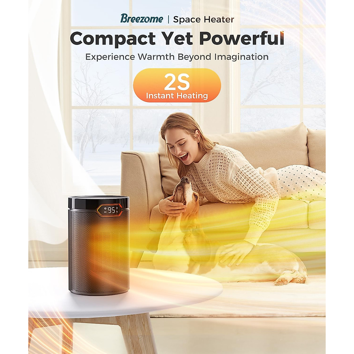 BREEZOME Space Heater, Portable Electric Heaters for Indoor Use with Thermostat & 24H Timer, 1500W PTC Ceramic Quiet Fast Heating Desk Heater, Safety Room Heater for Home Bedroom Office