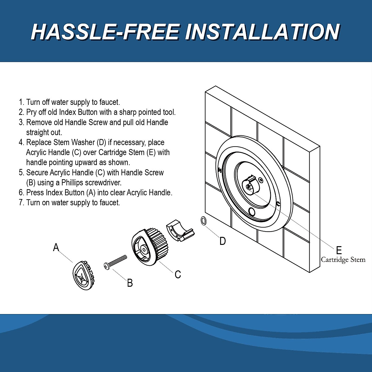 Grandiance 2 PCS Replacement Faucet Handle Compatible with Moen 100710 Posi Temp One Handle Tub and Shower Knob Handle Kit, Replacement Knob Handle for Moen Bathroom Faucet