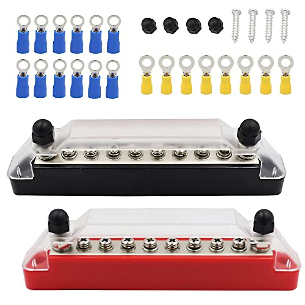 Power Distribution Terminal Studs Block: Battery Bus Bar with Cover and M6 Terminal Studs Black Red Battery Terminal Distribution Block for Caravan Car Boat Marine