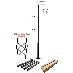 eLEDing 2.28in. 3 in. 3.5 in. Up to10 FT. 13 FT. 16 FT. Black Outdoor Universal Metal Street Light Pole Post w/Base MOUNTING Steel Anchors (13FT)