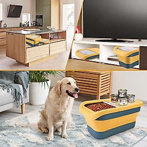 Collapsible 13LB Dog Food Storage Container with Transparent Sliding Lid, Pet Airtight Folding Rice Plastic Bin with Measuring Cup and Scoop Suitable for Storing Oat Millet Macaroni Corn.Yellow