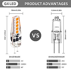 G4 LED Bulb 2W Equivalent to 20W-25W T3 JC Type Bi-Pin G4 Base Halogen Bulb, AC/DC 12V Warm White 3000K G4 Bulb for Under Cabinet Light,Ceiling Lights,RV, Boats,Outdoor Landscape Lighting (10Pack) ﻿…