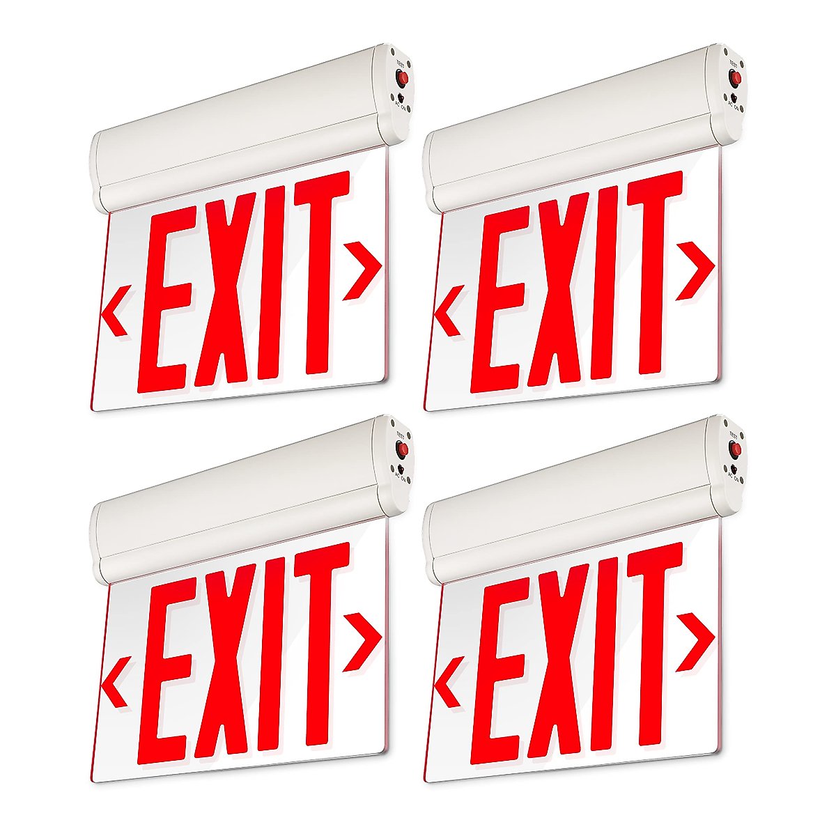 LEONLITE Emergency Exit Sign, LED Edge Lit Exit Sign, Exit Sign with Battery Backup, UL Listed, Double Sided, Rotating Acrylic Clear Panel, Top/Side/Wall Mount, 120/277V, Red, Pack of 4