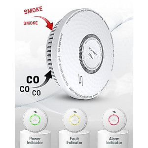 Ecoey 10-Year Smoke and Carbon Monoxide Detector, Dual Sensor Smoke CO Alarm with Built-in Battery and Silence Function,FJ183-A,4 Packs