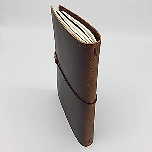 newestor A5 Travelers Notebook with 3 Lined Inserts - Refillable Leather Travel Journal for Men & Women, 90 Sheets, Brown