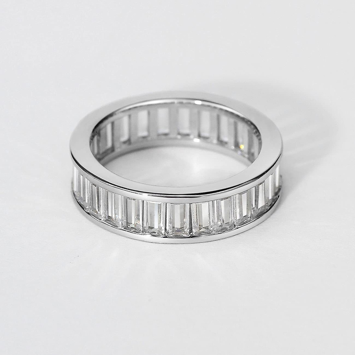 Michooyel Emerald Cut Eternity Ring for Women Channel Setting Wedding Ring Diamond Bands Rings Sterling Silver Cubic Zirconia Statement Rings for Women