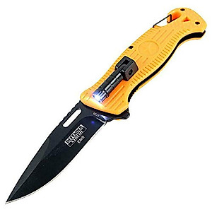 Defender-Xtreme 8" Spring Assisted Folding Stainless Steel Blade Knife With Mini Led Flashlight Orange Handle
