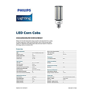 Philips 559757 Corn Cob 45W LED = 175W - 200W HID Retrofit Lamp 6200 Lumen Light Bulb Outdoor Post Tops Parking Lots Ballast Bypass 3000K Mogul 45CC/LED/830/ND ED23.5 ED28 BT28 MVR175 MH175/ED28 MH175