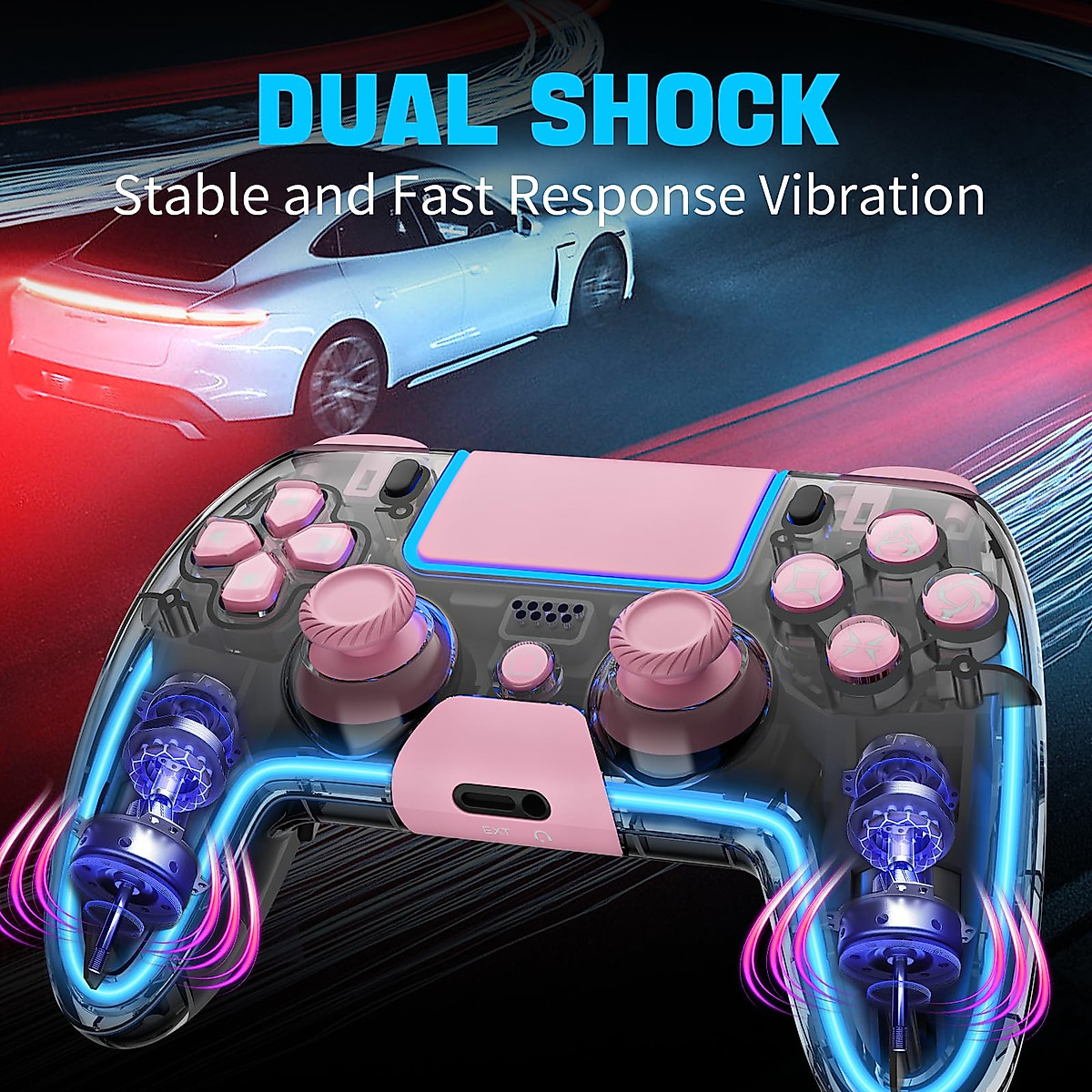 Honghao Controllers for PS4,Pink Wireless PS4 Remote Controller with Hall 3D Joystick, Dual 4 Shock RGB Custom Game Controllers for Playstation 4/PS4/PS4 Pro/PS4 Slim (Pink)