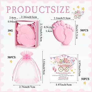 Maxcheck 50 Sets Baby Shower Feet Soaps Bulk Baby Shower Favors for Guests Handmade Scented Soap with Organza Bags Thank You Cards for Girl Boy Baby Shower Gifts Souvenirs Decorations(Pink)