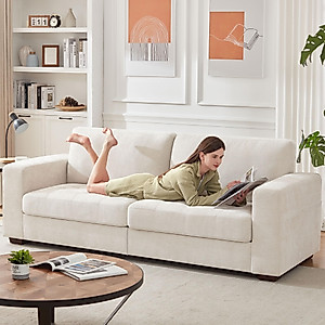 Ihanherry 89" Modern Sofa 3-Seats Couches for Living Room, Chenille Sofas with Extra Large Seat Width & Depth, USB/Type-C Charging Port & Side Pocket, Removable Medium Firm Sofa Cushion(Beige)