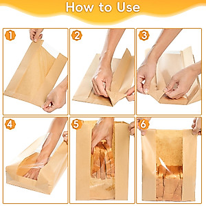 Funcoo 100 Pcs Paper Bread Bags for Home Bread Sourdough Bread Bakery Storage Bags with Window，Large Bakery Bread Loaf Bags for Baked Goods Packaging，Label Seal Sticker Included …