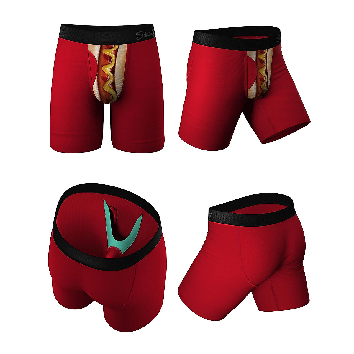 Shinesty Hammock Support Mens Underwear with Pouch | Mens Boxer Briefs Long Leg | US Medium Hot Dog