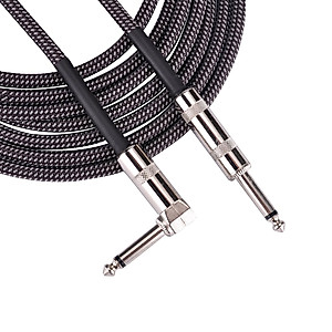 AvimaBasics Premium 15 Foot Guitar Instrument Cable - Right Angle 1/4-Inch TS to Straight 1/4-Inch TS 15 FT Tweed Cloth Jacket - 15 Feet Pro Cord 15' Phono 6.3mm - Single (Black)