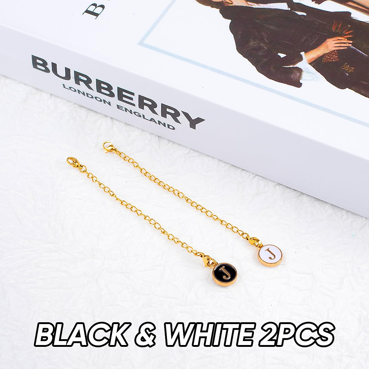 2Pcs Letter J Charms Accessories for Stanley Simple Modern Cup Name id Plate Initial Letter Handle Personalized Charm For Stanley Tumbler Water Cup Handle Identification Letter Charm White Black