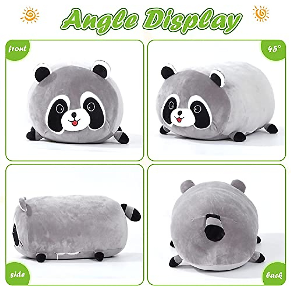 FANGYU Soft Plush Hugging Pillow, Cylindrical Stuffed Animals Doll Toy Kids Gifts for Birthday, Valentine, Christmas (19.6x7.8 inch,Raccoon)