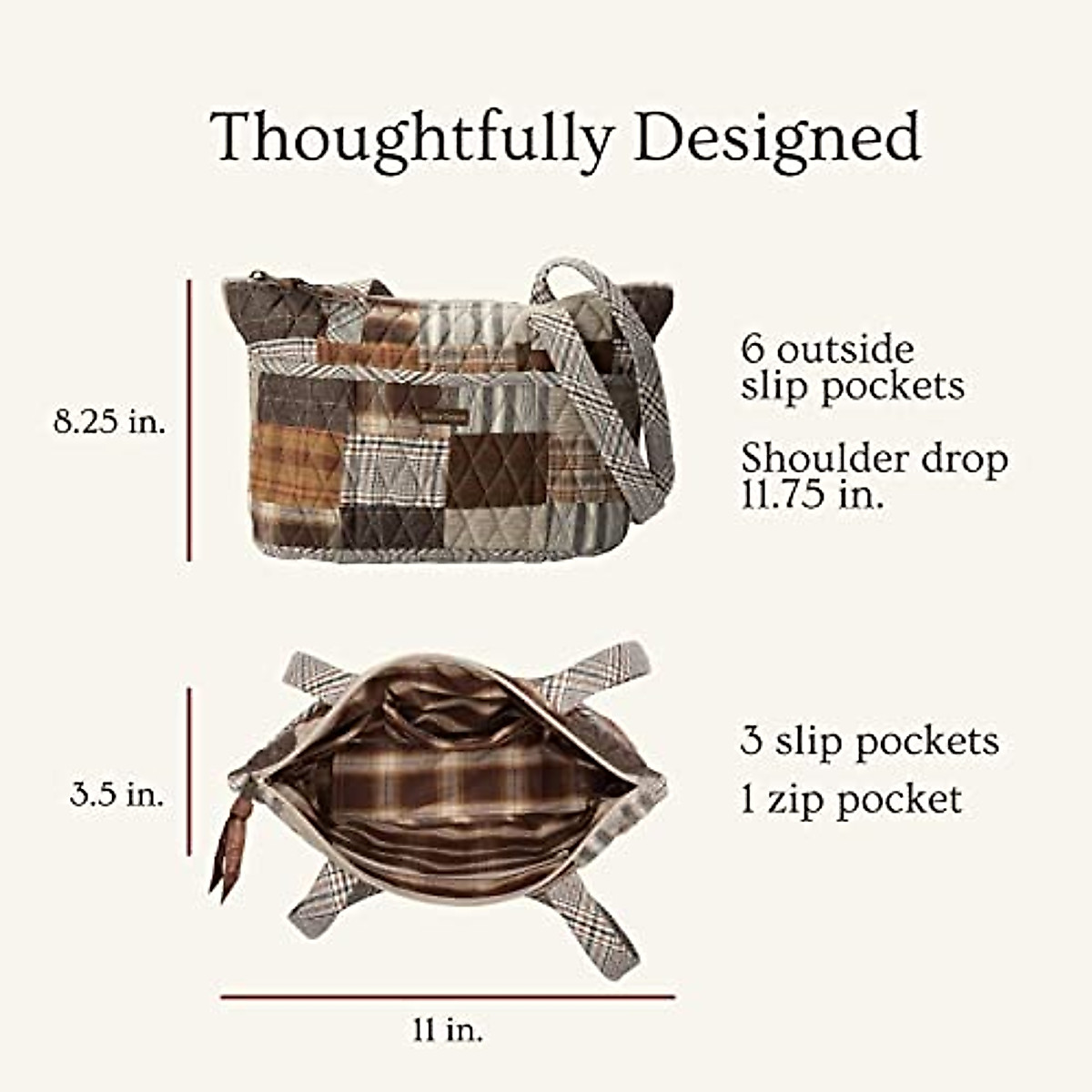 Bella Taylor | Quilted Handbag Purse | 10 Pockets For Organization | Shoulder Carry | Cotton Country Patchwork | Taylor | Rory
