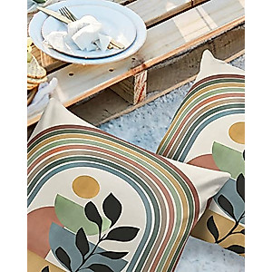 Outdoor Pillow Covers Waterproof, Boho Geometry Throw Pillowcase Decorative Cover, Rainbow Striped Middle Century Northern Europe Garden Cushion Case Set of 2 for Sofa, Couch, Tent, Patio 16"x16"