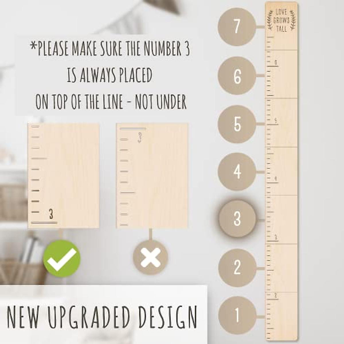 Beautiful Wooden Growth Chart for Kids - Upgraded Easy Install Version - The Perfect 6.5 ft Height Measurement Chart w Stickers to Track Your Kids Growth - Modern Boho Nursery Or Playroom Wall Decor