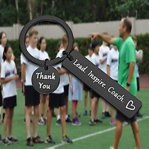 FEELMEM Coach Keychain - Stainless Steel Lead Inspire Thank You Gift for Cheer/Football/Baseball/Volleyball/Track Coach (Black)