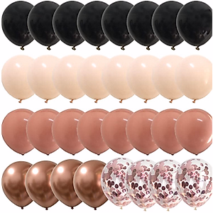 Black Rose gold Balloons- Dusty Pastel Pink and Black Balloons 12inch for Birthday Graduation Wedding Bridal Shower Anniversary Party Decorations (Black + Retro Pink + Gold)