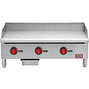 Iron Range IRMG-36 36' x 21' Countertop Commercial Gas Commercial Griddle with Manual Control and Three Burners, 90,000 BTU, ETL Listed
