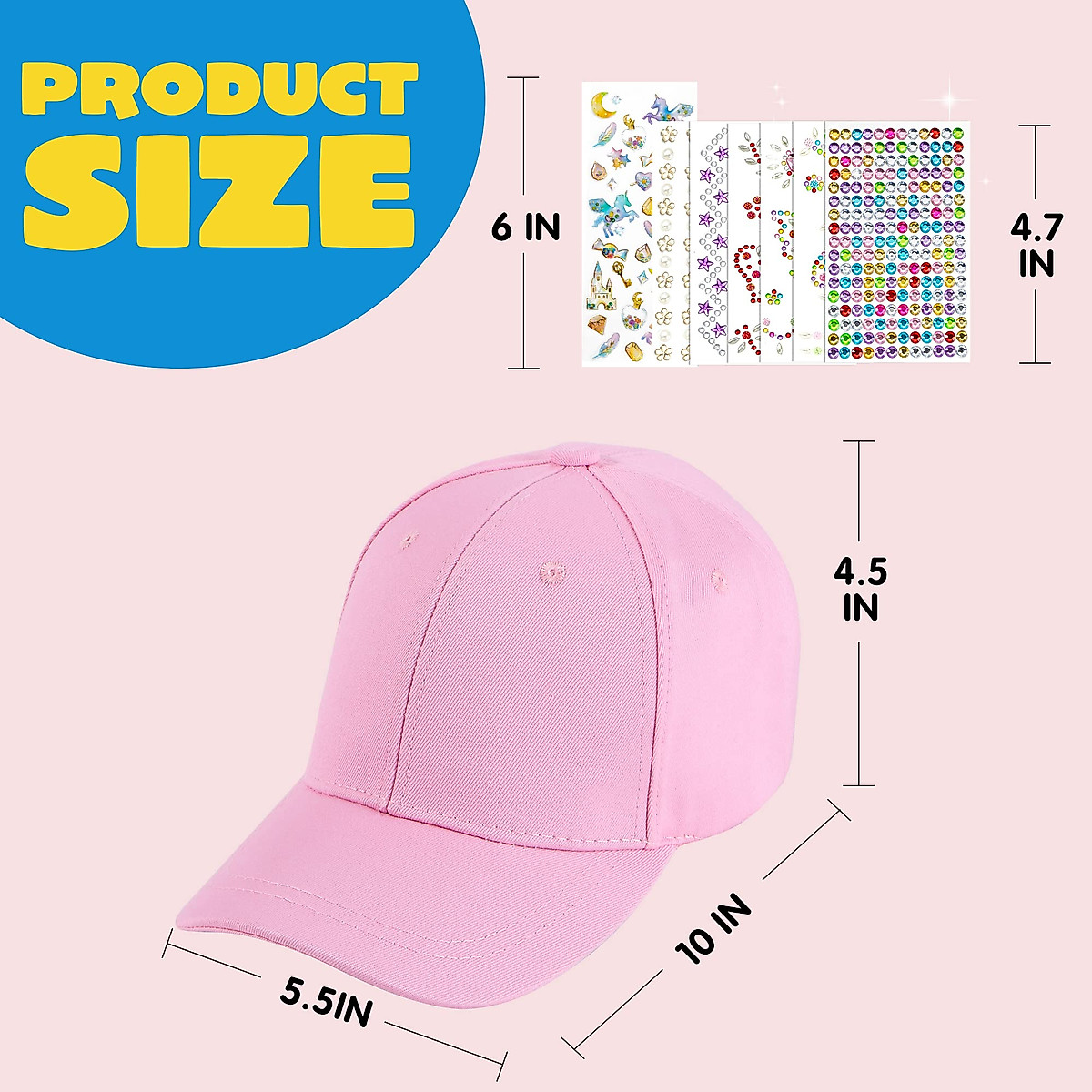 Klever Kits Decorate Your Own Baseball Cap with 7 Sheets Gems Stickers, Art & Crafts Kit for Kids, Fun Creative DIY Toys for Kids Girls