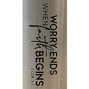 Double-Walled Insulated Stainless-Steel 20 oz Travel Mug | Worry ends when faith begins 2 Cor 5:7 | Accommodates Hot or Cold Drinks | Spill-proof lid with locking mechanism so drinks will not leak