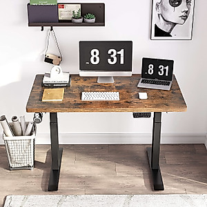 IYEE NATURE Electric Standing Desk, Dual Motor Adjustable Height Desk, 55 x 27.5 Inches Stand up Desk, Home Office Desk, Sit Stand Desk with Splice Board/Black Frame/White Top