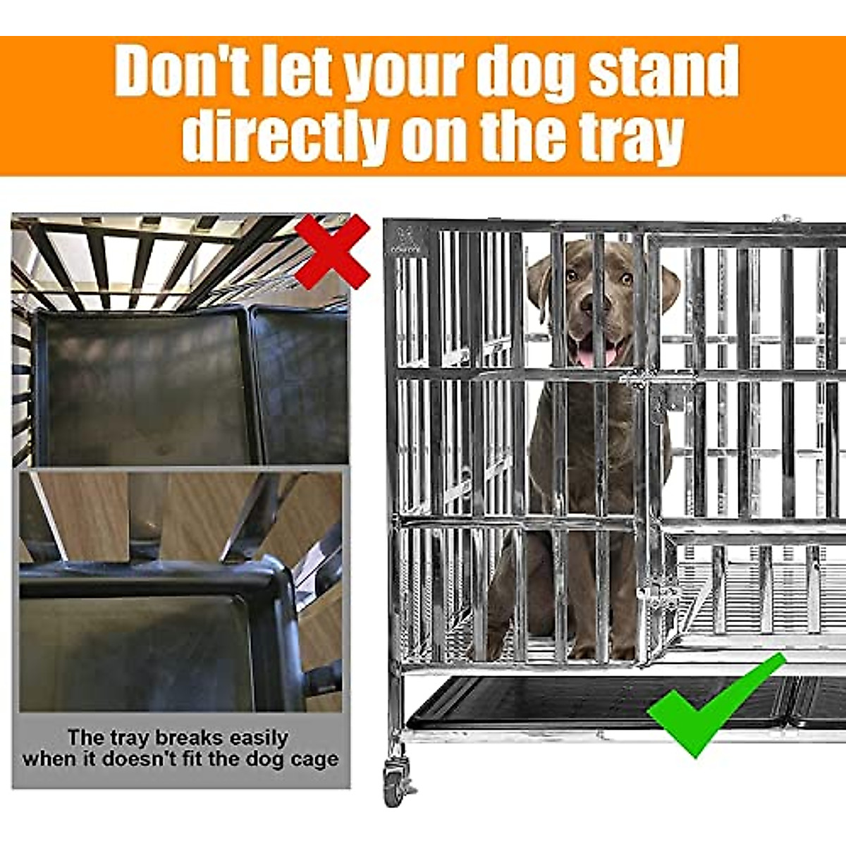 Confote 48" Heavy Duty Stainless Steel Dog Cage Kennel Crate and Playpen for Training Large Dog Indoor Outdoor with Double Doors & Locks Design Included Lockable Wheels Removable Tray No Screw