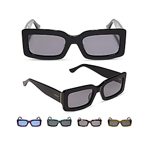DIFF Indy Designer Rectangular Sunglasses for Women Polarized UV400 Protection, Black + Grey