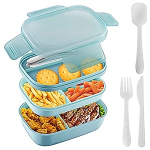 Landmore 4 Pack Bento Lunch Box, 3 Compartment Meal Prep Containers Lunch Box for Adult, Wheat Straw - Durable BPA Free Eco-Friendly Reusable Food Storage Containers, Suitable for Work, Travel