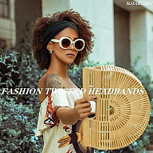 Hjiaruiky 2Pcs Turban Headbands for Women Boho Stretchy Fashion Headbands Fabric Twist Knotted Cloth Cute Thick Headband Head Wraps for Womens Girls Black