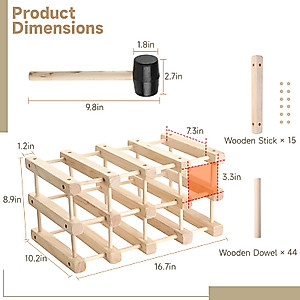 12-Bottle Stackable Wooden Wine Rack, Modular Wine Racks Storage Shelf, Small Wine Bottle Organizer for Inside Cabinet and Countertop (Assembly Needed)