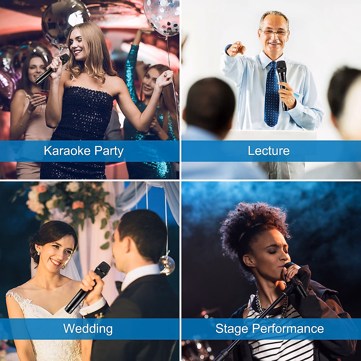 VeGue Wireless Microphone, Metal Dual Professional UHF Cordless Dynamic Mic Handheld Microphone System for Home Karaoke Party, Meeting, Church, DJ, Wedding, Home KTV Set