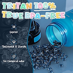 OLDLEY Kids Water Bottle for School, 12 oz (2 lids) BPA-Free Reusable Leak-proof Durable Tritan Plastic Water Bottles with Straw & Chug Lids, Anti-dust Spout Cover (Blue)