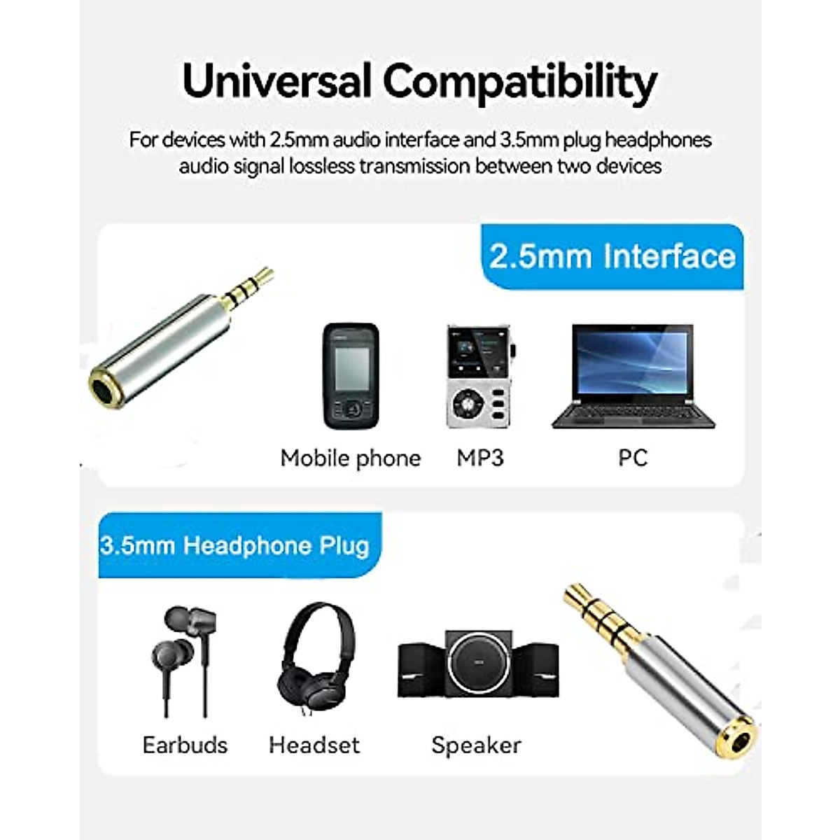 Headphone Adapter 2.5mm to 3.5mm adapter, Gold Plated 3.5mm Female to 2.5mm Male Audio Adapter/2.5 mm Female to 3.5 mm Male 4 Poles Jack Stereo Adapter /4 Ring Jack Stereo or Mono 3 in 1 Pack