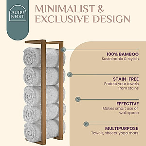 Wall Towel Rack for Rolled Towels, Bamboo Wooden Towel Racks for Bathroom Modern Wooden Towel Holder Vertical Bamboo Towel Rack Wooden Rack Guest Bath Spa Blanket Gym Mat (Natural Bamboo, Extra Large)