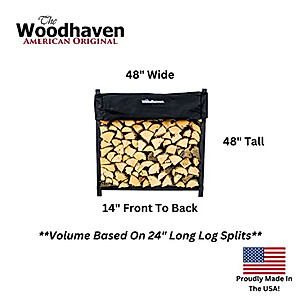 Woodhaven Black 4 Foot - Heavy Duty Made In USA - Indoor Outdoor - 1/4 Cord Firewood Storage Log Rack With Seasoning Cover Combo Set - Metal Log Storage - 48” x 48”