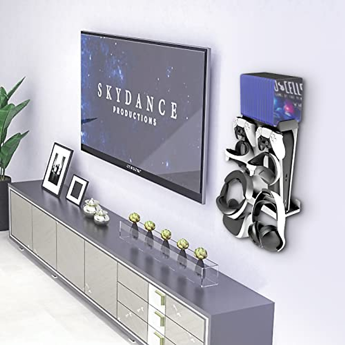 JDGPOKOO PS5 Wall Mount, 8 in 1 PS5 Wall Mount Kit with PSVR2 and PS5 Controller Holder & PSVR 2 and Headphone Hanger & Game Storage Stand for Playstation 5 (Disc & Digital Edition) & Playstation VR2