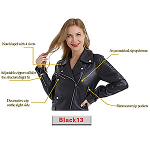 DIASHINY Black Cropped Faux Leather Jacket For Women PU Slim Zip Up Moto Biker Coat Motorcycle Crop Short Jacket 013 Medium
