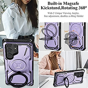 MMHUO 360°Rotatable Magnetic Ring for Samsung Galaxy S23 Ultra Case with Invisible Stand,[Compatible with MagSafe] Military Grade Drop Tested Heavy Duty Protective Case for Men Women,Light Purple