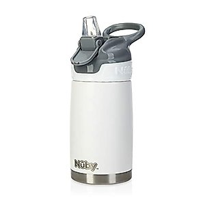 Nuby Thirsty Kids No Spill Flip-It Reflex Stainless Steel Travel Cup or Water Bottle - 10 Oz - 18+ Months - White