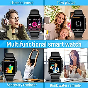 Smart Watches for Women Men (Answer/Make Call), 1.81'' Touch Large Screen, Fitness Tracker Watch, Heart Rate Monitor, Step Counter, Activity Trackers Smartwatches iOS Android, 2 Charging Cables, BLACK