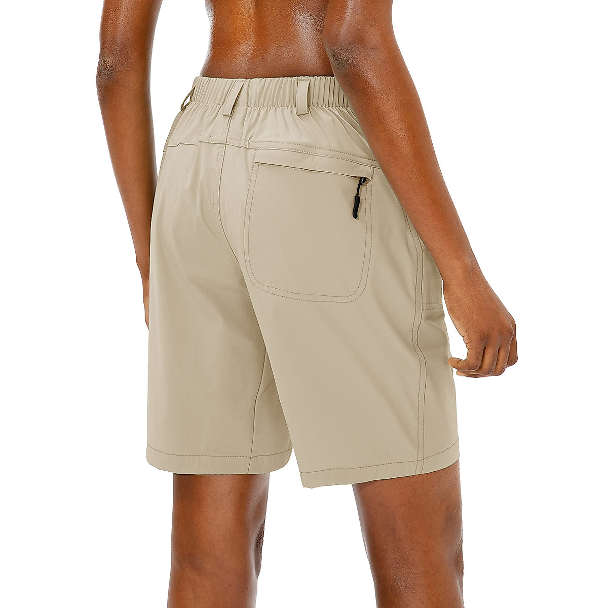 Pudolla Women's Quick Dry Stretch Hiking Shorts Lightweight UPF50+Shorts for Women with Zipper Pockets (Khaki Large)