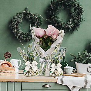 Whaline Eucalyptus Cellophane Wrap Roll Greenery Clear Wrapping Paper Green Leaves Plastic Gift Basket Wrap for Wedding Birthday Baby Shower Party Candy Treat DIY Craft Supplies, 32 Inch x 100 Ft