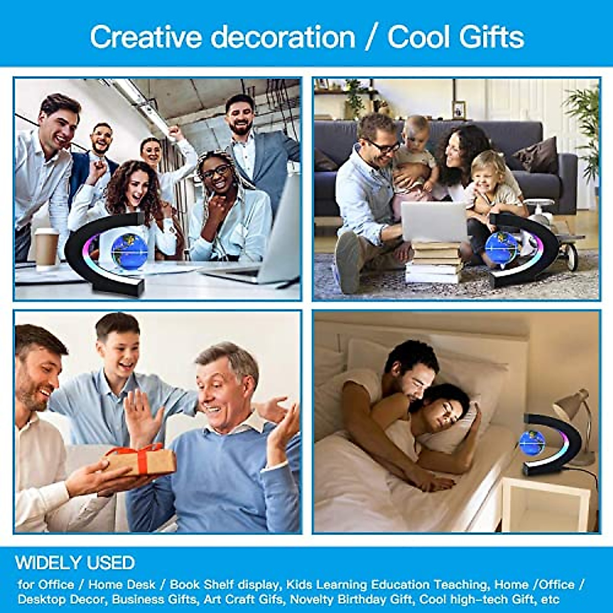 Magnetic Levitation Globe with LED Light, Cool Gadgets Floating Lamp Globe Decor, Cool Gifts for Men/Father/Husband/Boyfriend/Kids/Boss, Great Technology Graduation Gifts (Blue)