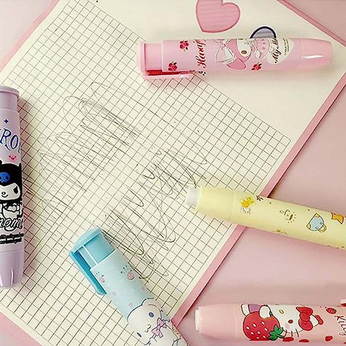 5Pcs Cute Erasers for Kids Retractable Pencil Erasers for Pencils Kawaii Eraser Fun Erasers Back to School Supplies Kid Party Favors Gift, Suitable for Children Over 6 Years Old