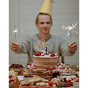 18 Pcs Gold Happy Birthday Acrylic Cake Decoration, Double-Sided Glitter of Birthday Cake Topper for Children or Adults