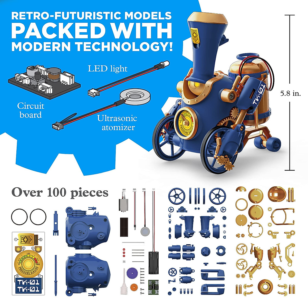 Thames & Kosmos TrainBots: 2-in-1 STEAM Maker Kit | Build 2 Steampunk Robots w/LED Lights | Explore Robots & Engineering | Includes Ultrasonic Atomizer | Ages 8+ with Help; 12+ for Independent Play